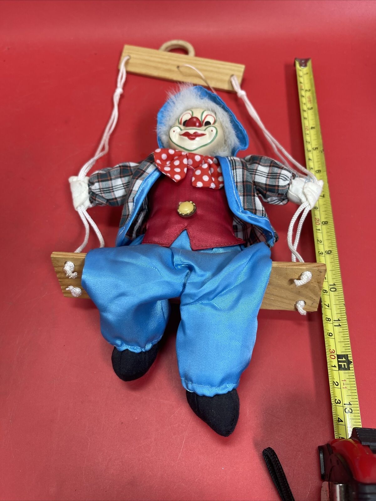 Clown Marionette Puppet With Porcelain Face On Swing 9” Figure ...