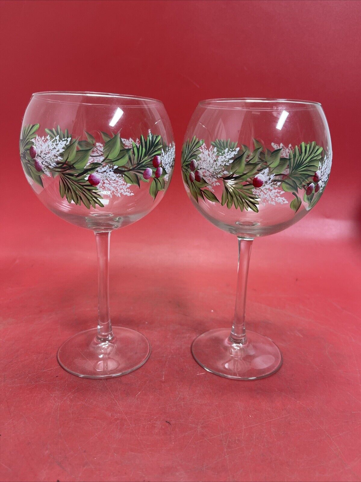 Set of 2 Block Basics Poinsettia Hand-Painted Multipurpose Goblets 8 ...