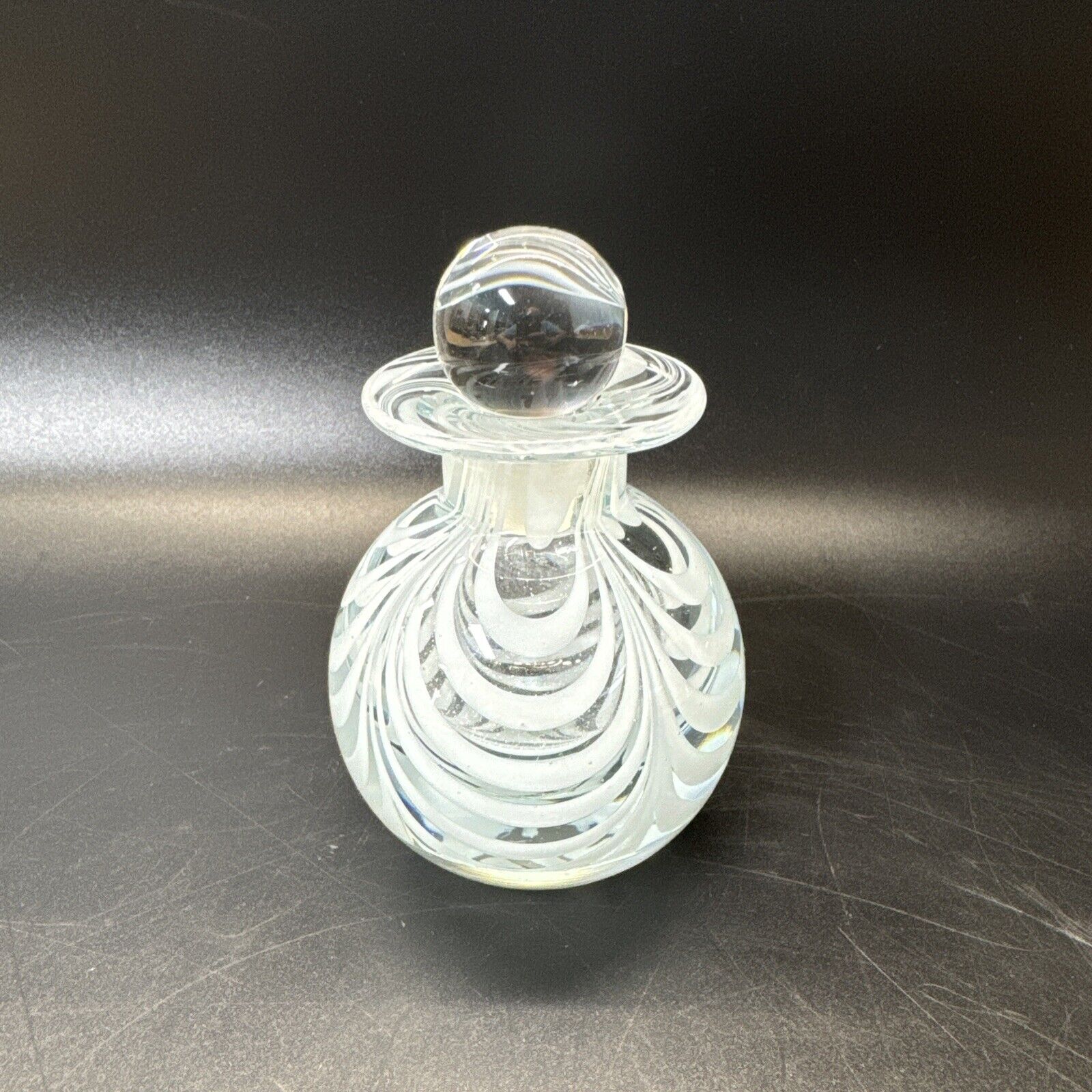 Vintage MMA art glass white feather swirl perfume bottle with stopper ...