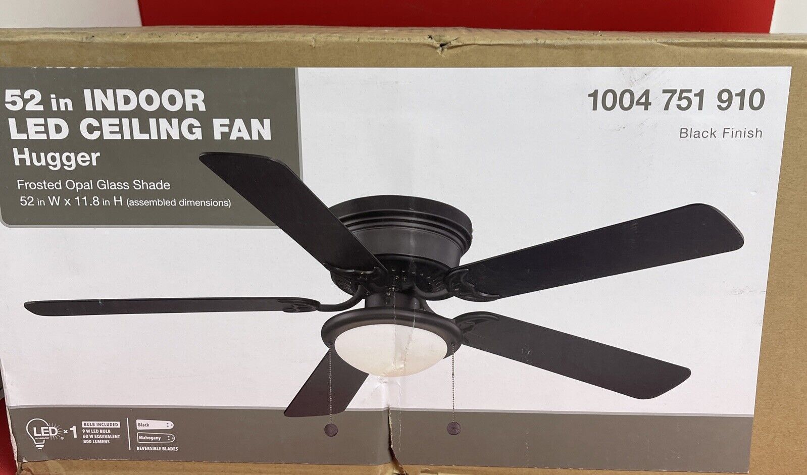 Hugger 52 in. LED Indoor Black Ceiling Fan with Light Kit – Treasures1906