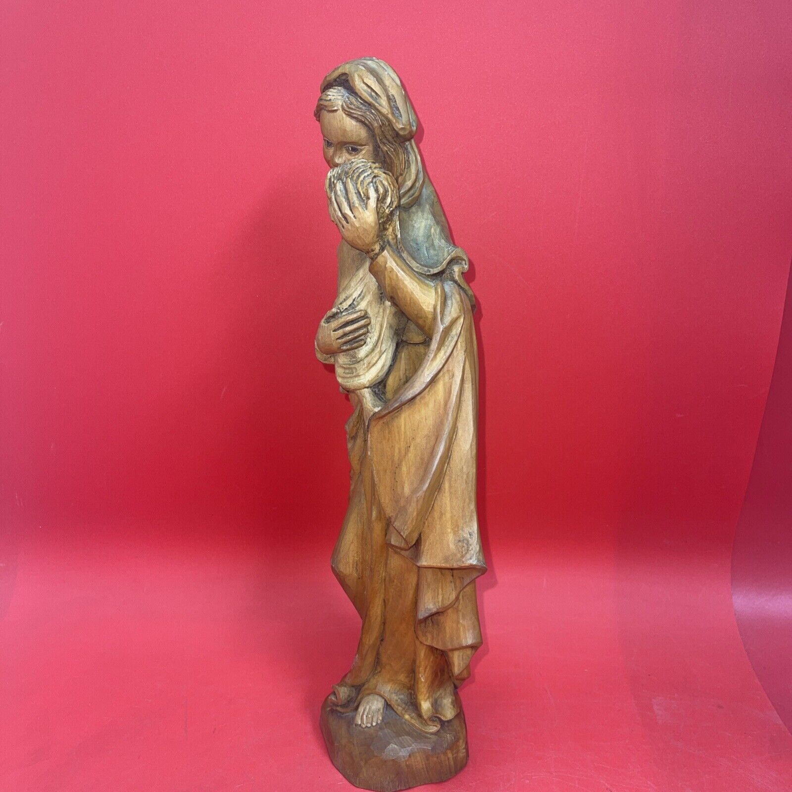 15.5" WOOD HAND CARVED OUR LADY VIRGIN MARY JESUS STATUE FIGURE SCULPT ...