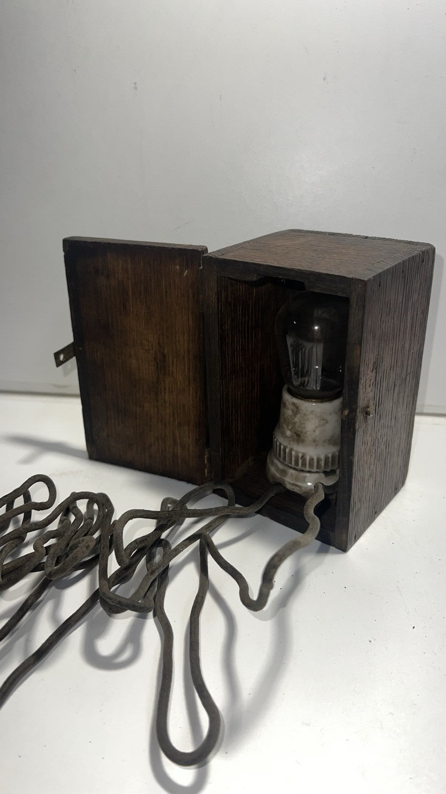 Antique 1920s Wooden Electrical Test Lamp – Porcelain Socket, Cloth Co ...